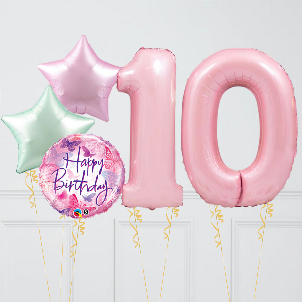 Inflated Butterflies Baby Pink Pastel Birthday Balloon Numbers ...