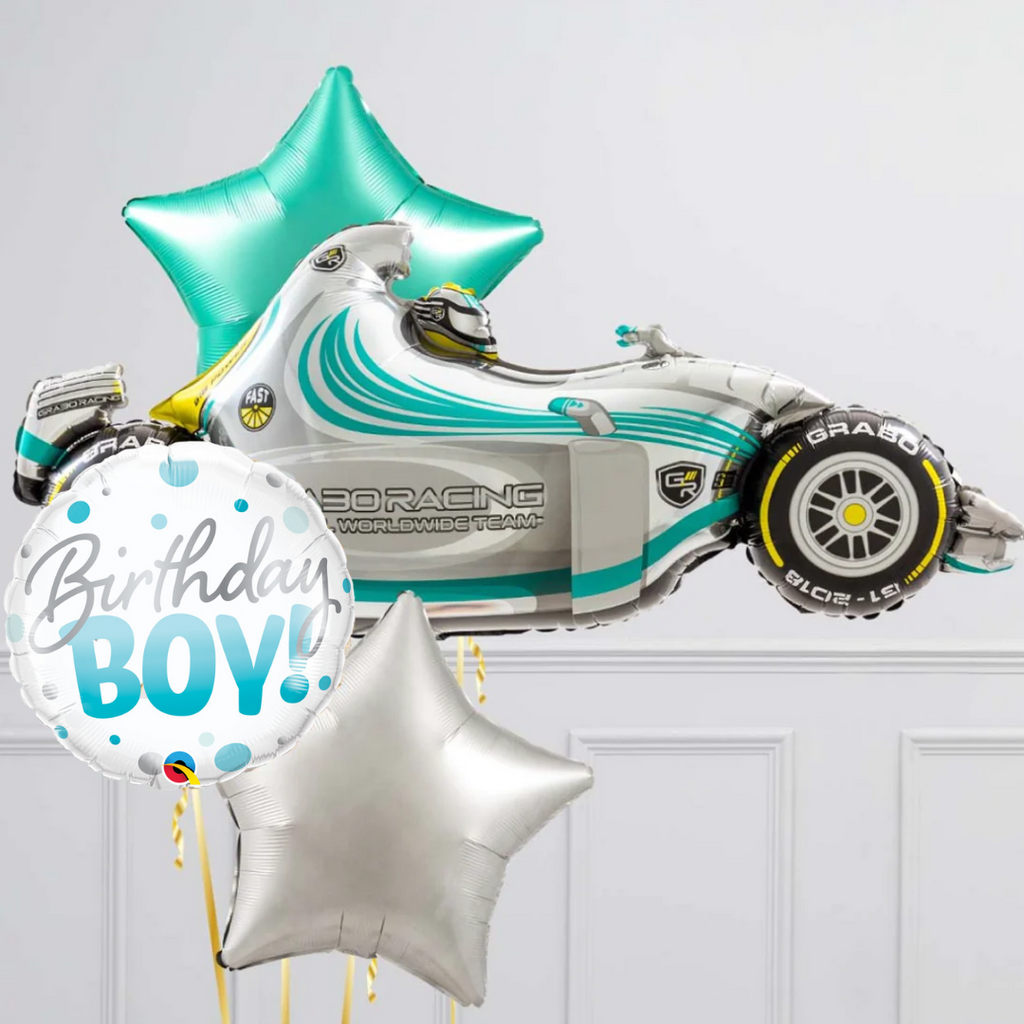 Silver Racing Car Inflated Balloon Package | Balloonfactory.ae ...